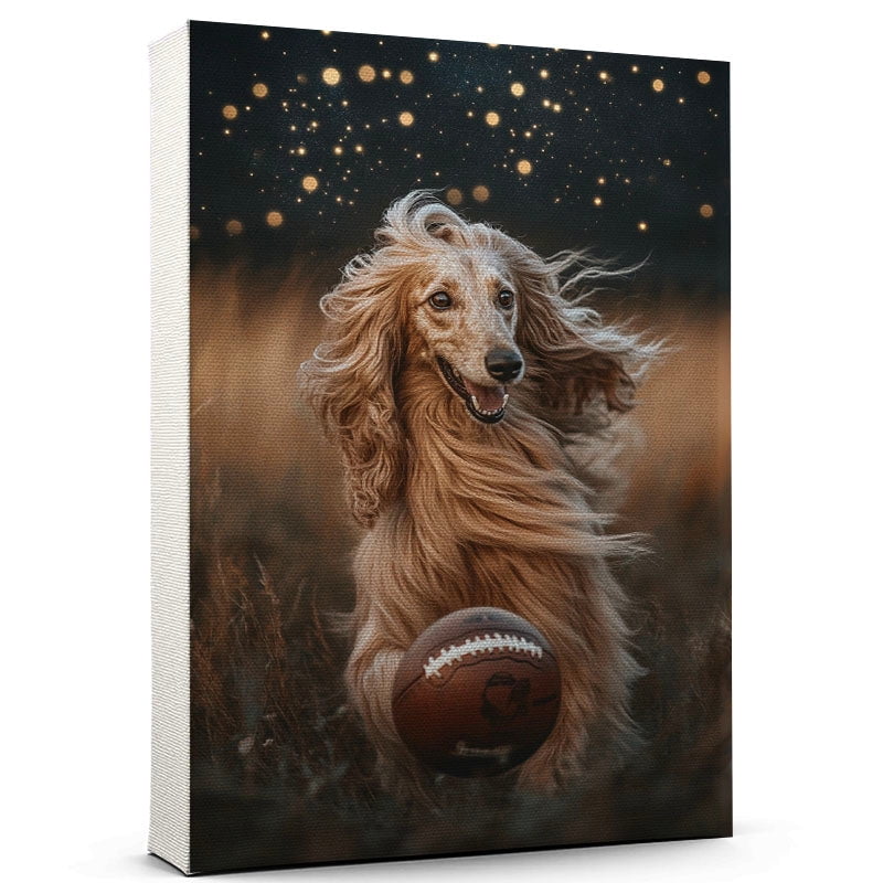 Afghan Hound Cute Dog American Football Stretched Canvas Size 8x12 ...