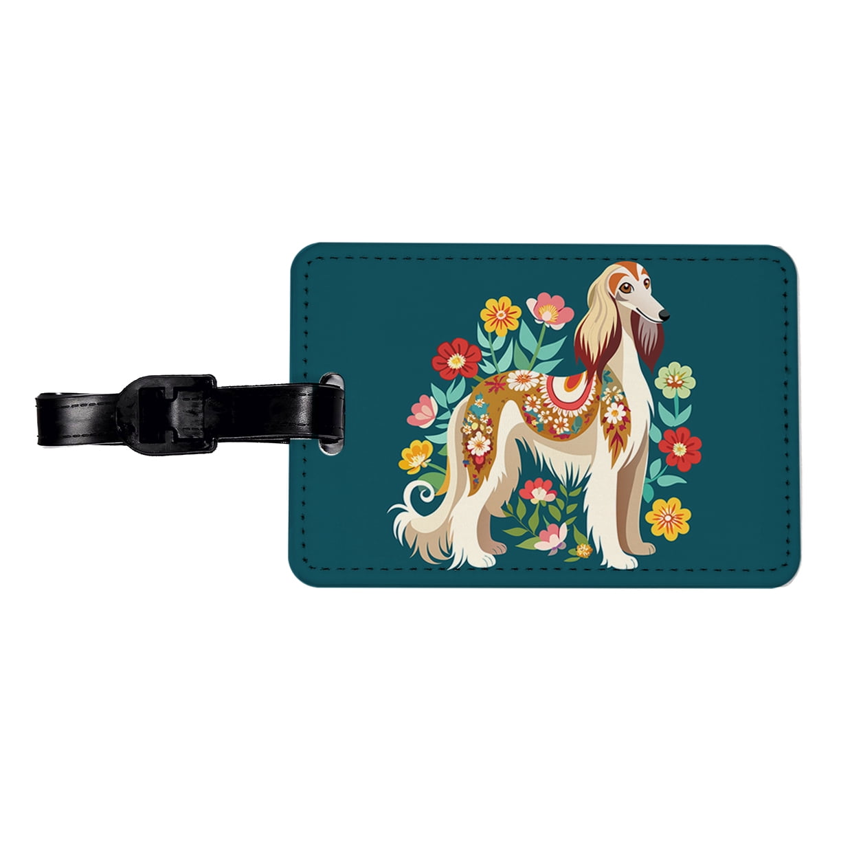 Afghan Hound Dog Floral Flowers Faux Leather Travel Luggage Tag ...