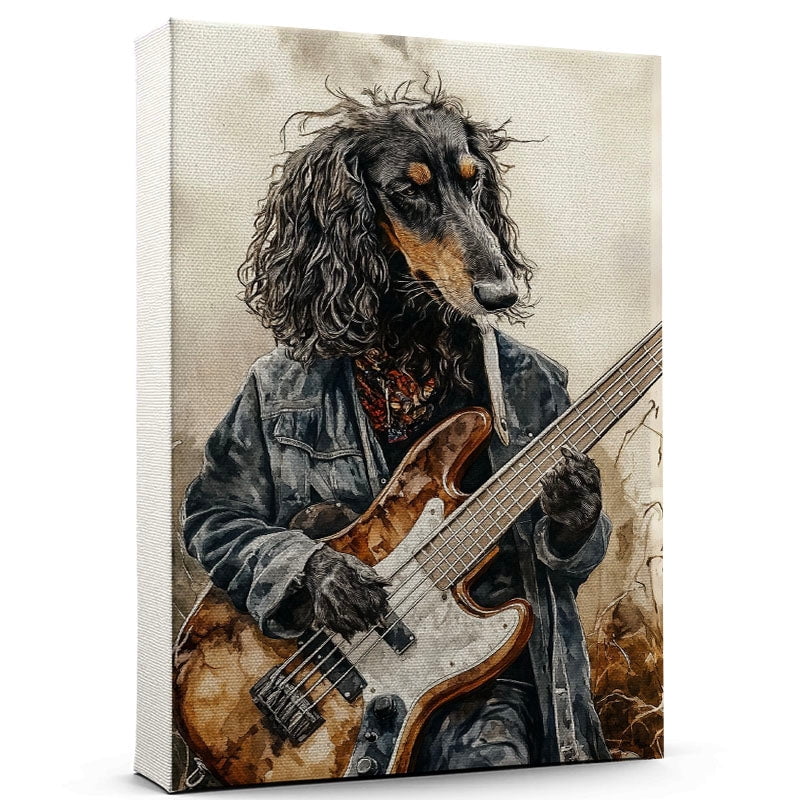 Afghan Hound Dog Playing Bass Guitar Wall Stretched Canvas Size 8x12 ...