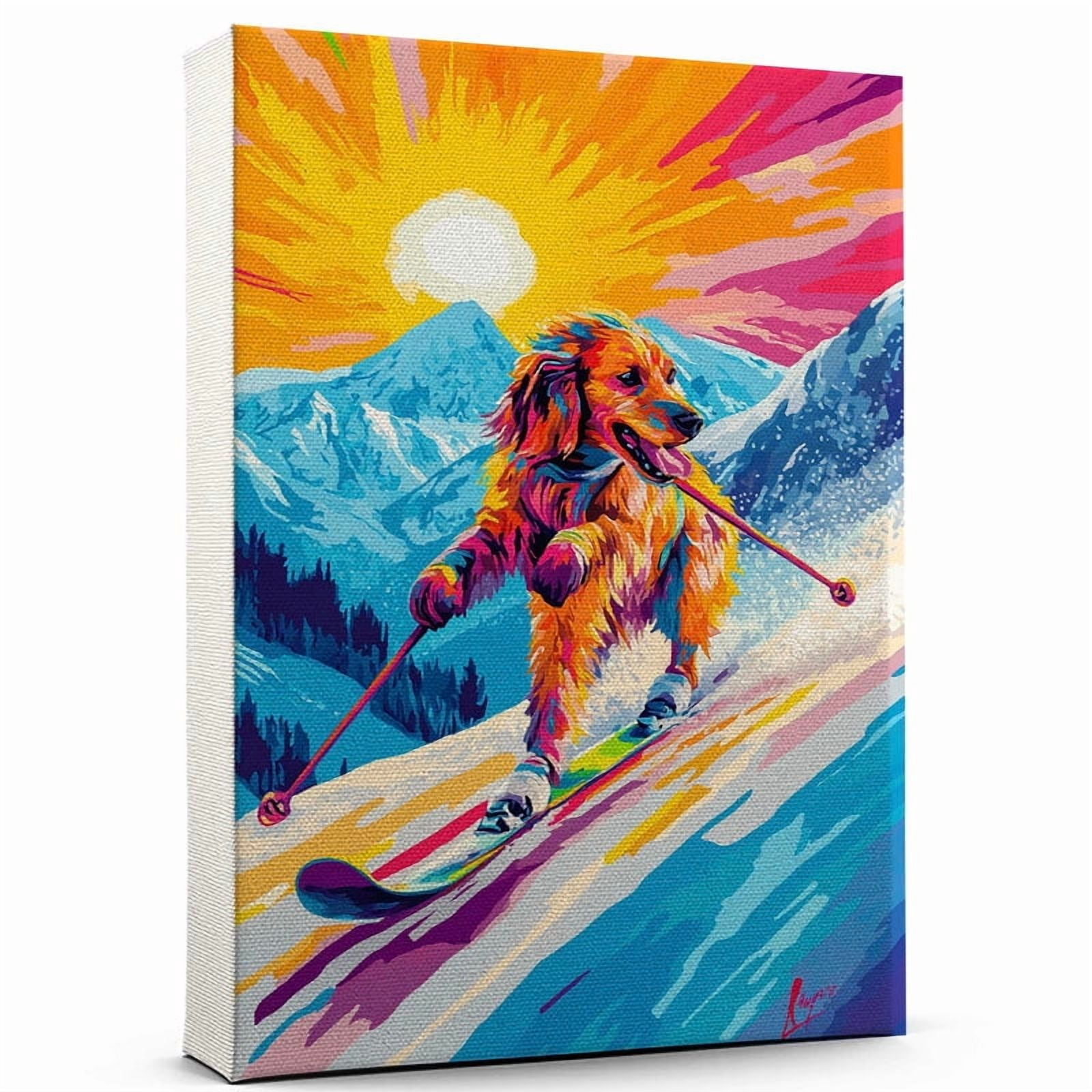 Afghan Hound Dog Skiing Stretched Canvas Size 8x12 – Funny Afghan Hound ...