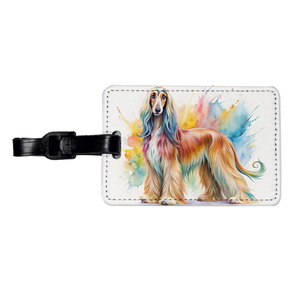 Afghan Hound Dog Watercolor Style Faux Leather Travel Luggage Tag ...