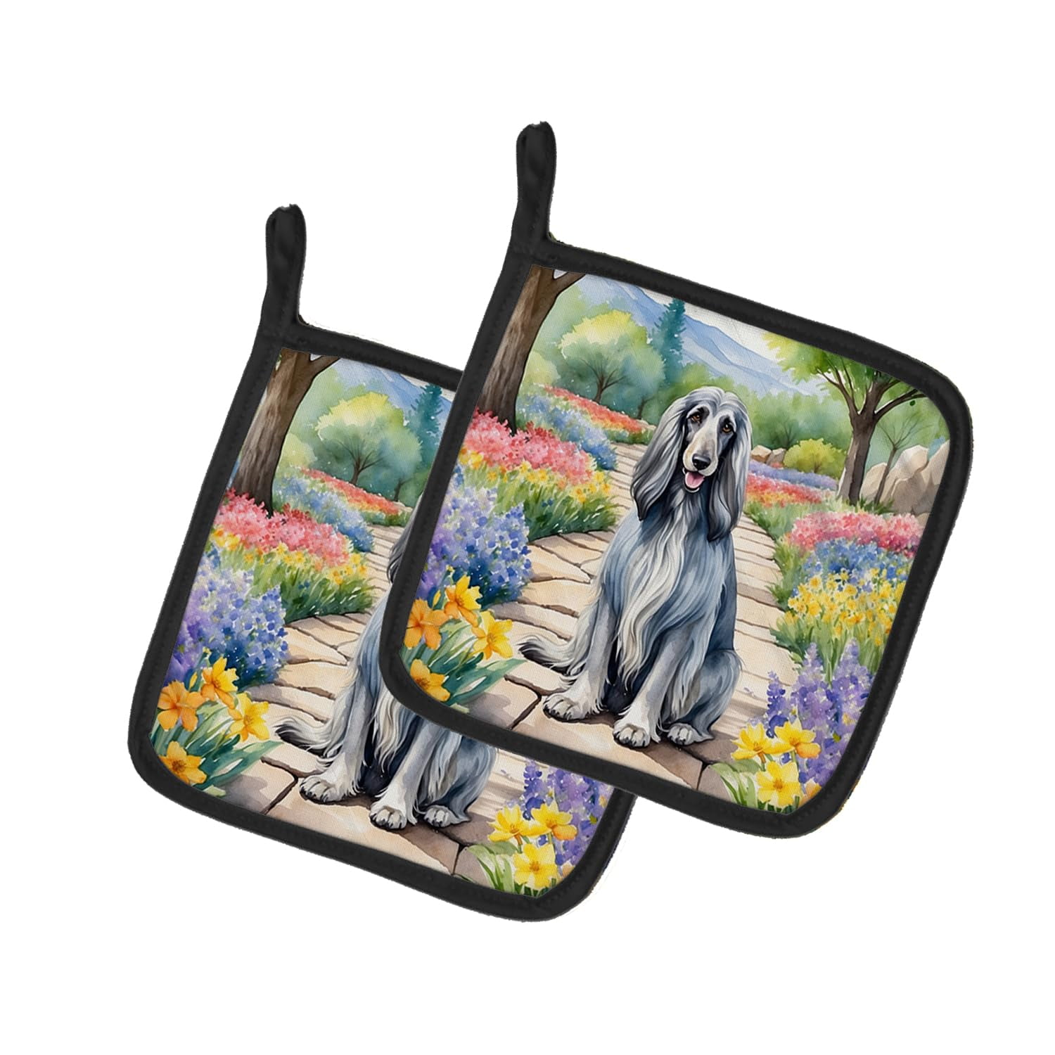 Afghan Hound Spring Garden Pair of Pot Holders - Walmart.com