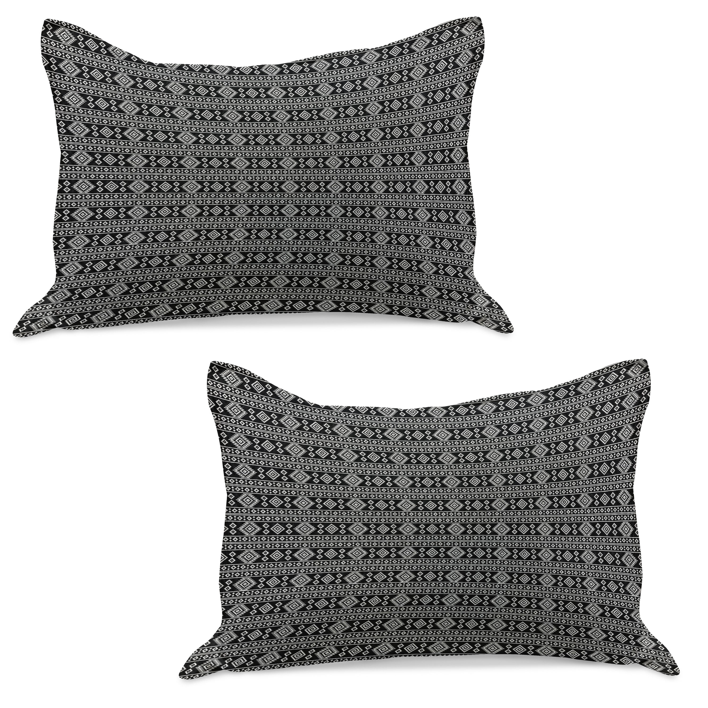 Afghan Knitted Quilt Pillowcover Set of 2, Monochrome Middle Eastern ...