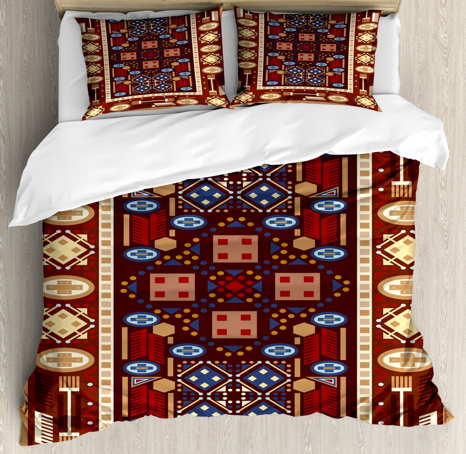Afghan Queen Size Duvet Cover Set, Earthy Toned Middle Eastern Oriental ...