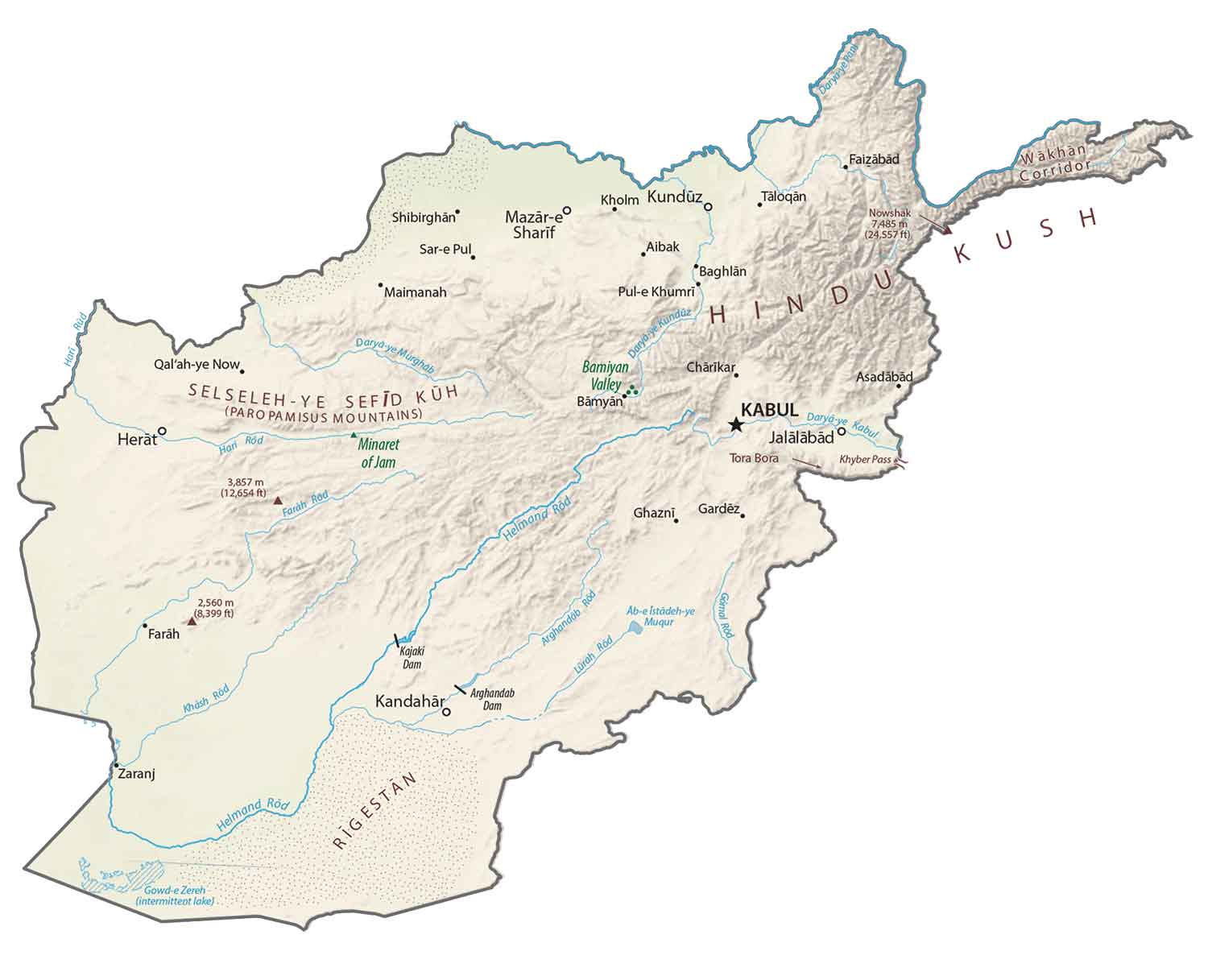 Afghanistan Phsyical Map GLOSSY POSTER PICTURE PHOTO PRINT BANNER ...