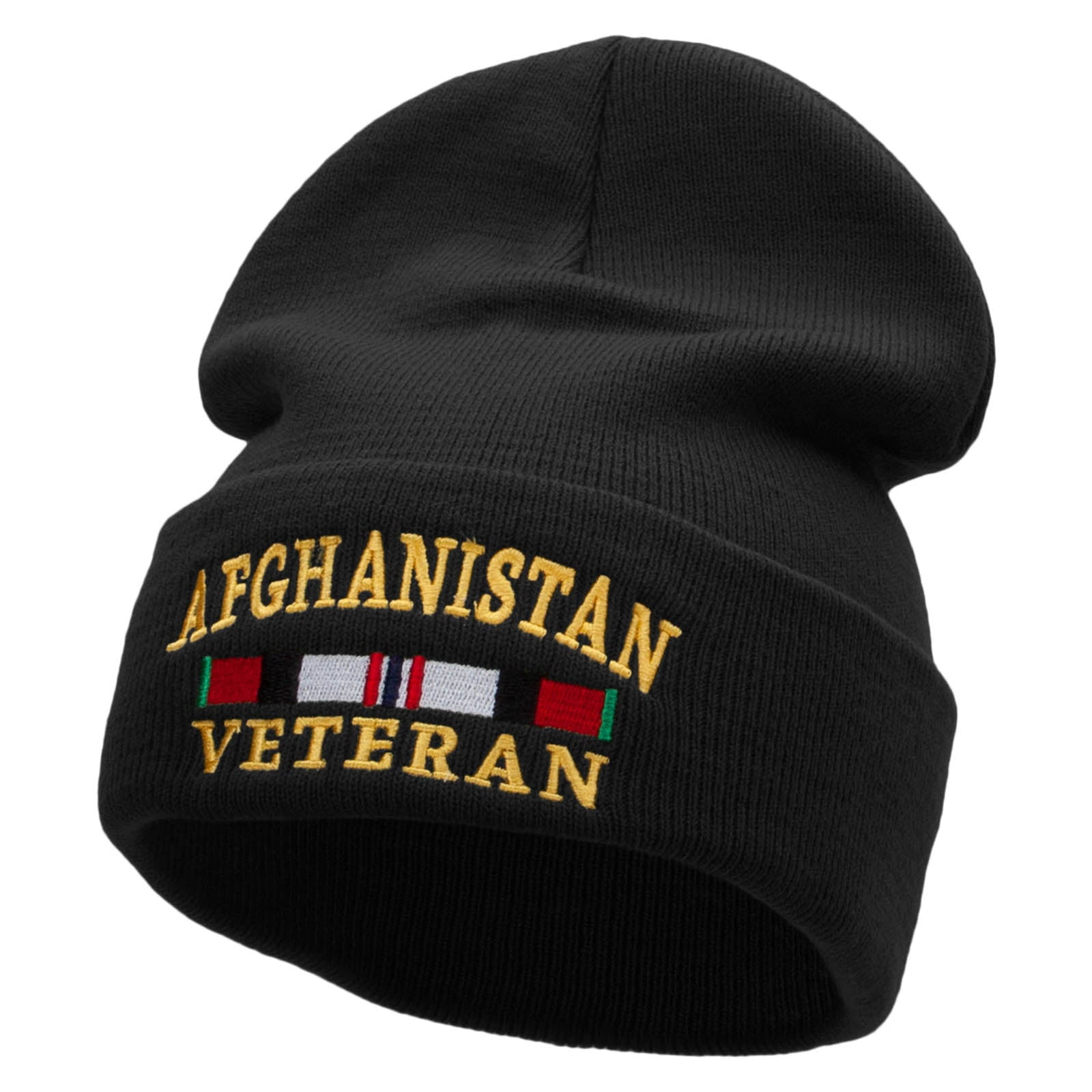Afghanistan War Ribbon Embroidered 12 Inch Solid Knit Cuff Long Beanie ...