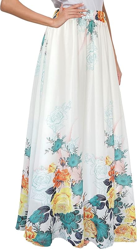 Afibi Women Floral Long Skirts Chiffon Summer Beach High Waisted Maxi ...