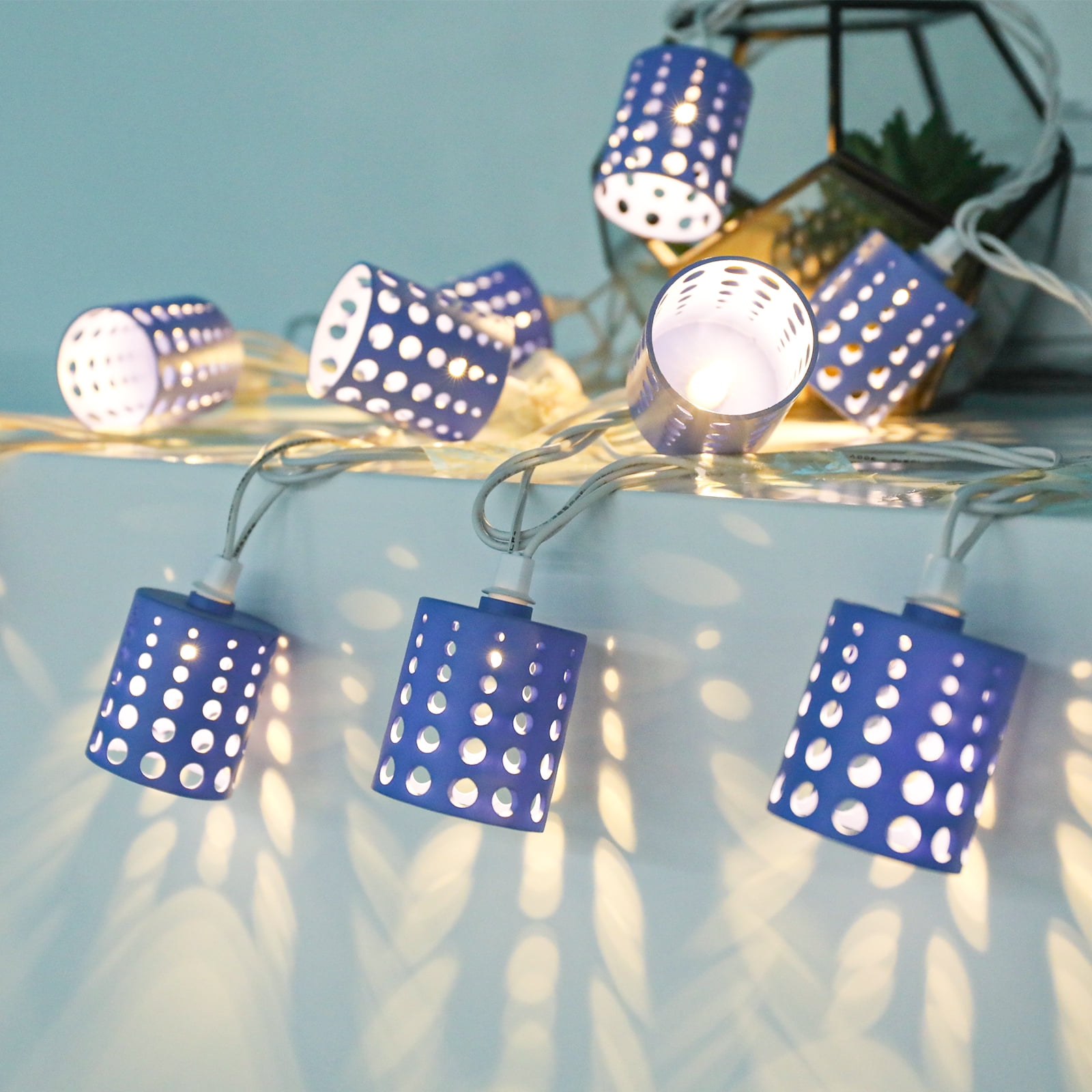 Afirst Decorative Light String, 10 Bulbs Blue Plastic Hollow Lampshade ...