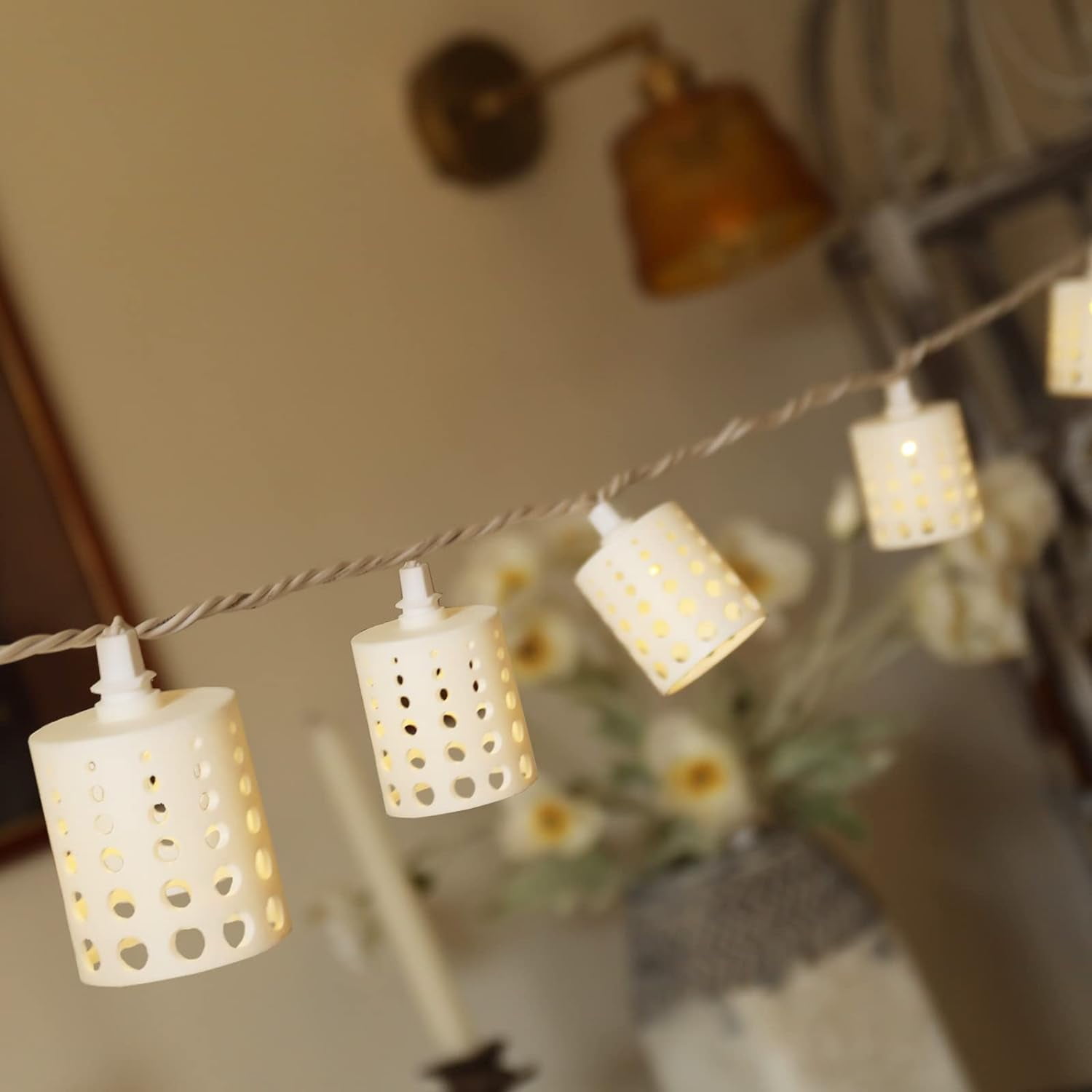 Afirst Decorative String Lights, 10 Bulbs White Plastic Hollow ...