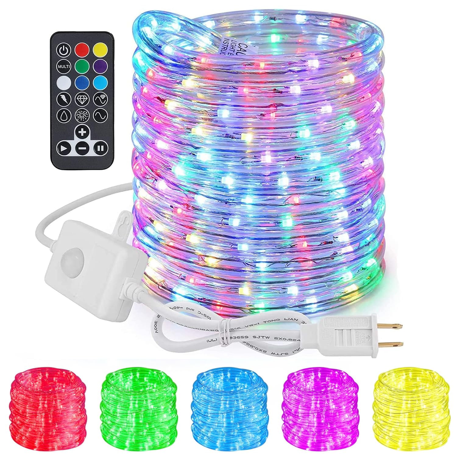 Afirst RGB Rope Lights Outdoor 18FT - Remote Control Colored Fairy ...