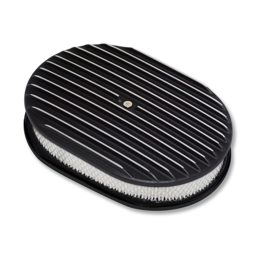 Aflle Racing 12" Oval Full Finned Air Cleaner with Element Black Finish ...