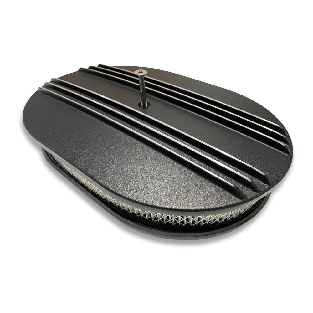 Aflle Racing 15" Oval Partial Finned Black Aluminum Air Cleaner ...
