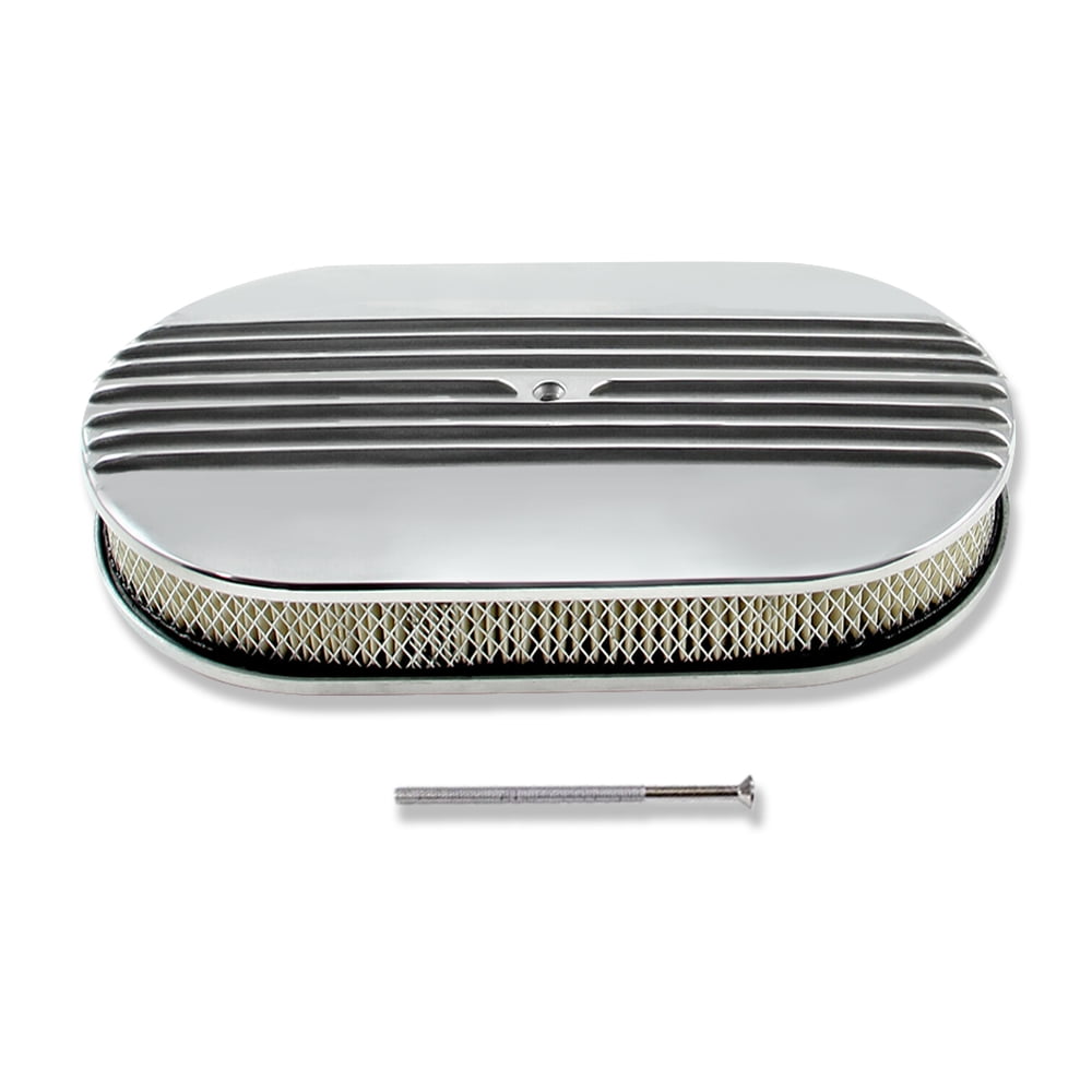 Aflle Racing 15" Oval Partial Finned Polished Aluminum Air Cleaner Kit ...