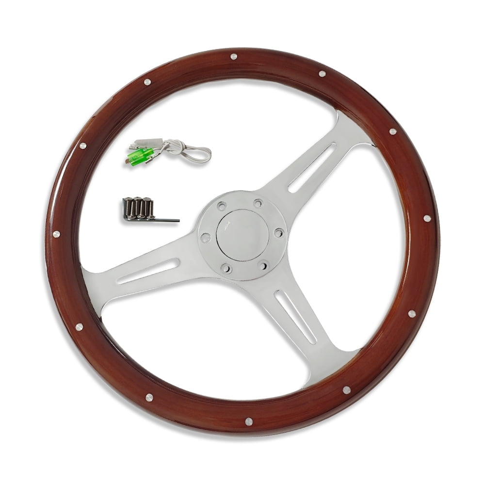 Aflle Racing 3 Spokes 14" Slotted Steering Wheel 6 Holes Dark Wood ...