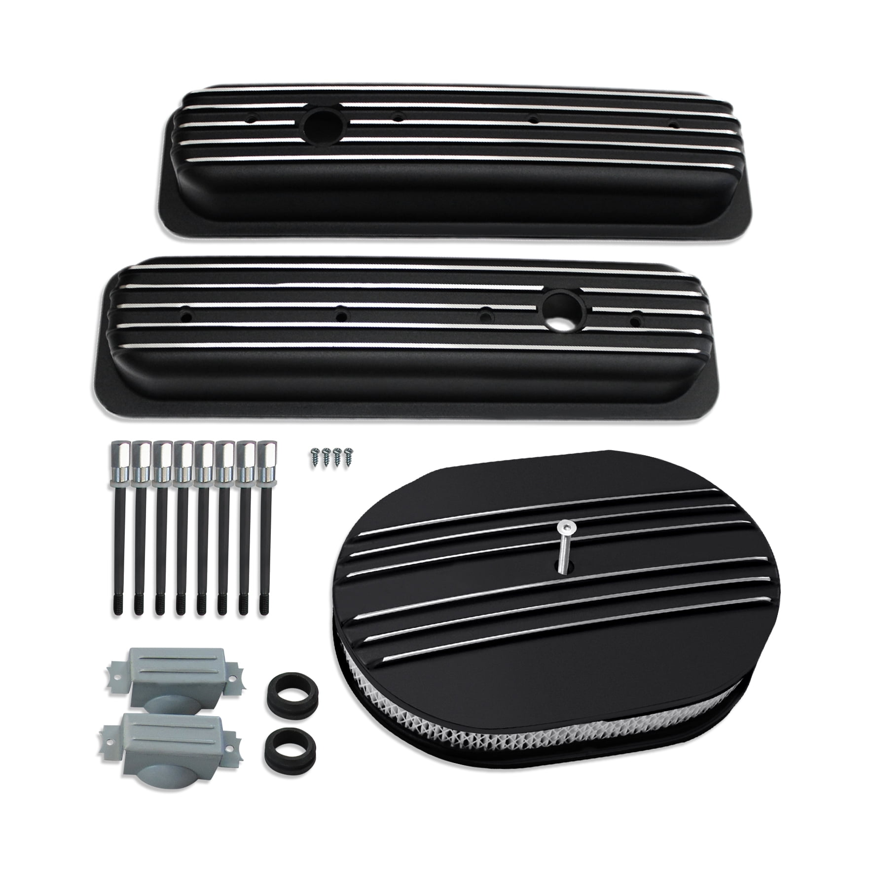 Aflle Racing Black Coated Center Bolt Short Valve Covers for SBC 305 ...