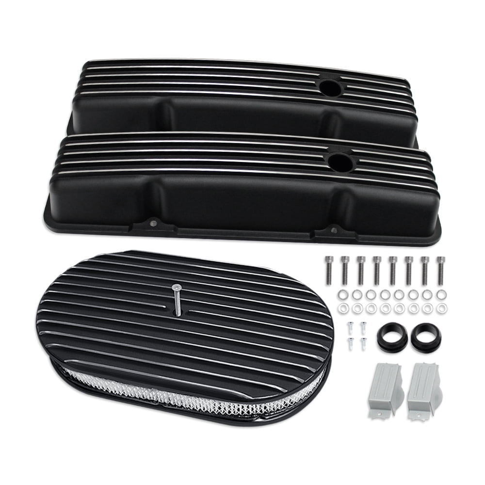 Aflle Racing Finned Aluminum Short Valve Covers For SBC 283 350 & 15"x ...