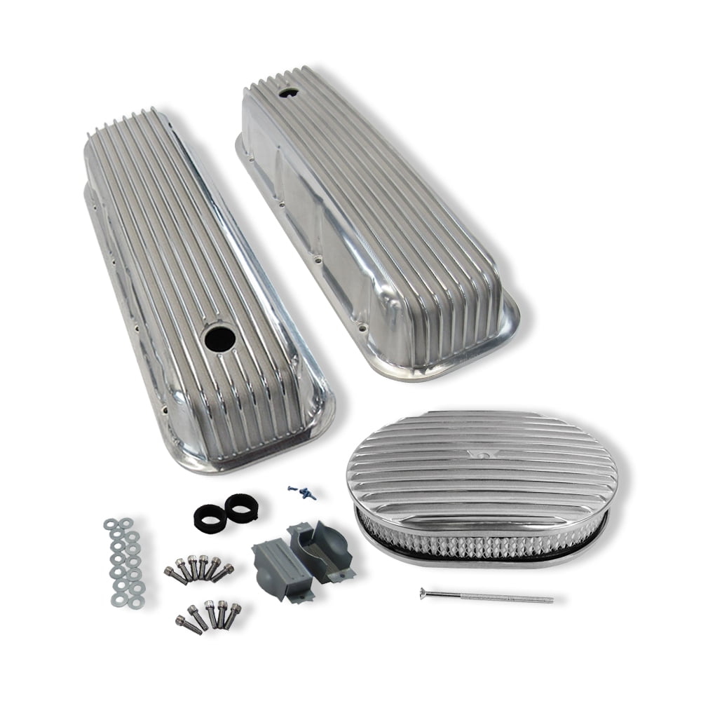 Aflle Racing Tall Finned Aluminum Polished Valve Covers For BBC Chevy ...