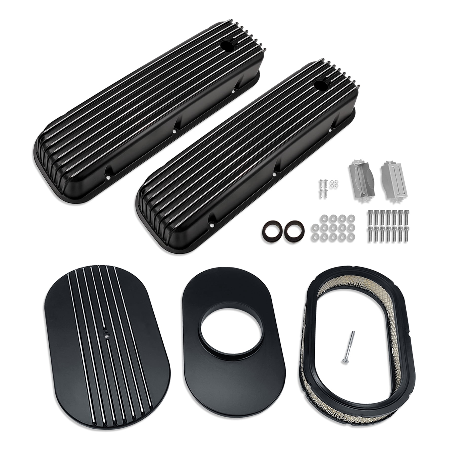 Aflle Racing Tall Finned Aluminum Valve Covers Black For Chevy BBC 396 ...