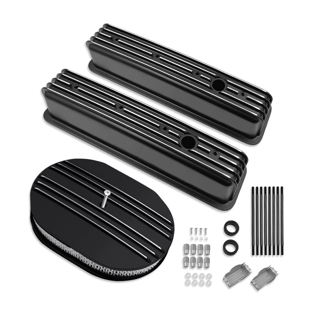 Aflle Racing Tall Finned Valve Cover Aluminum Black Center Bolt Vortec ...