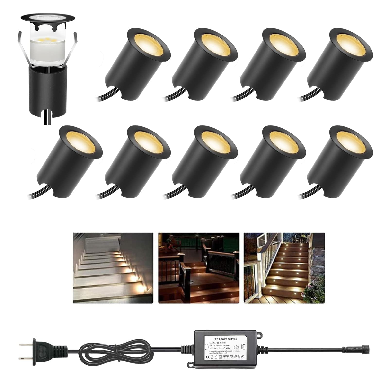 Afoxsos 10-Pack Recessed LED Deck Lights Kit with Protective Shell ...
