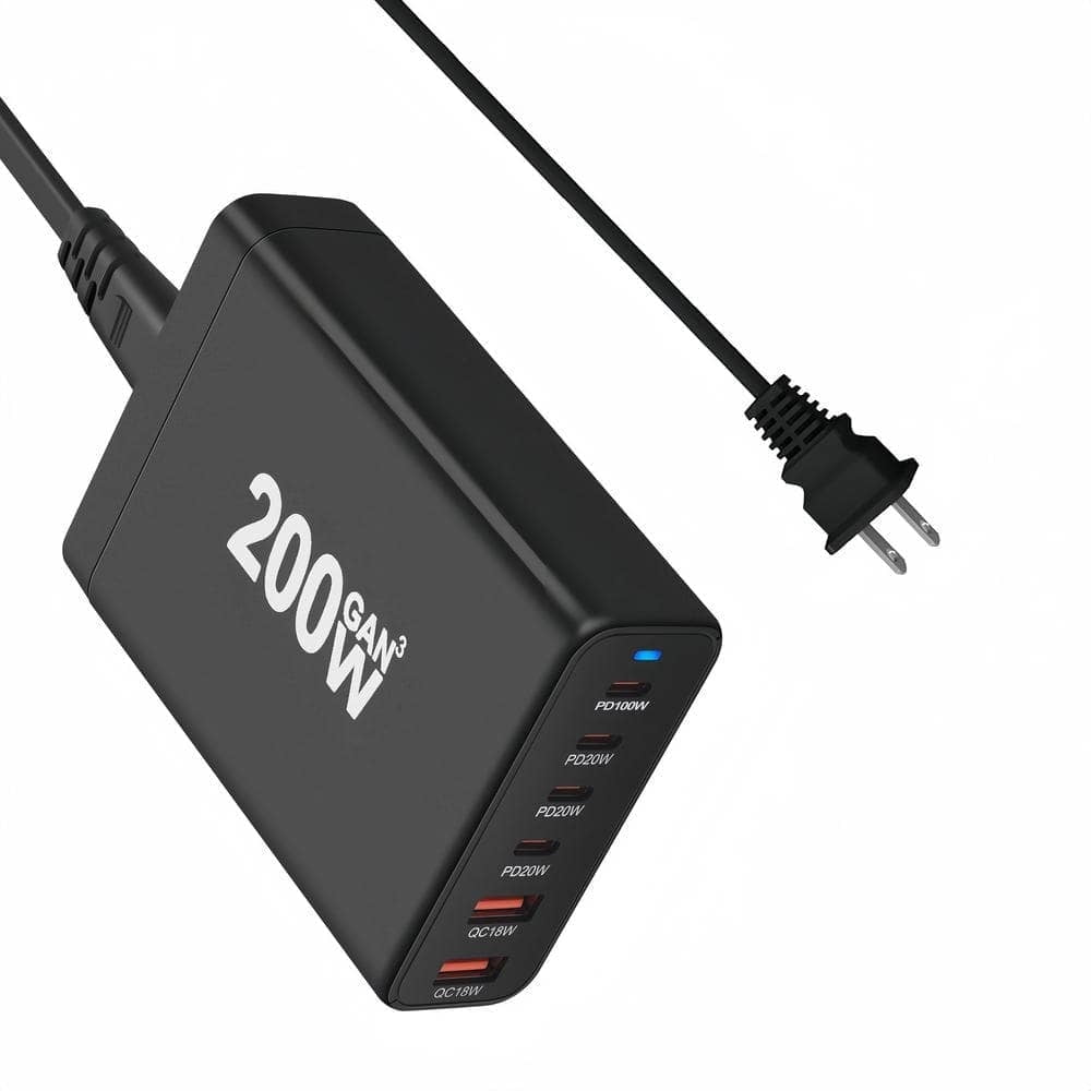 Afoxsos 200-Watt Fast Wall Charger Power Adapter with 6 Charging Ports ...