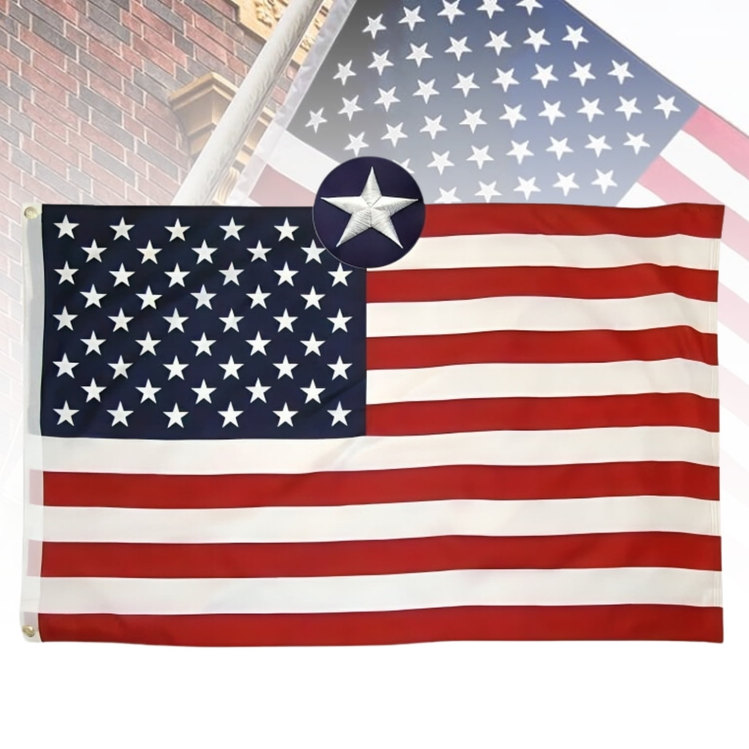 Afoxsos 5 ft. x 8 ft. American Flag Outdoor Heavy-Duty Embroidered ...