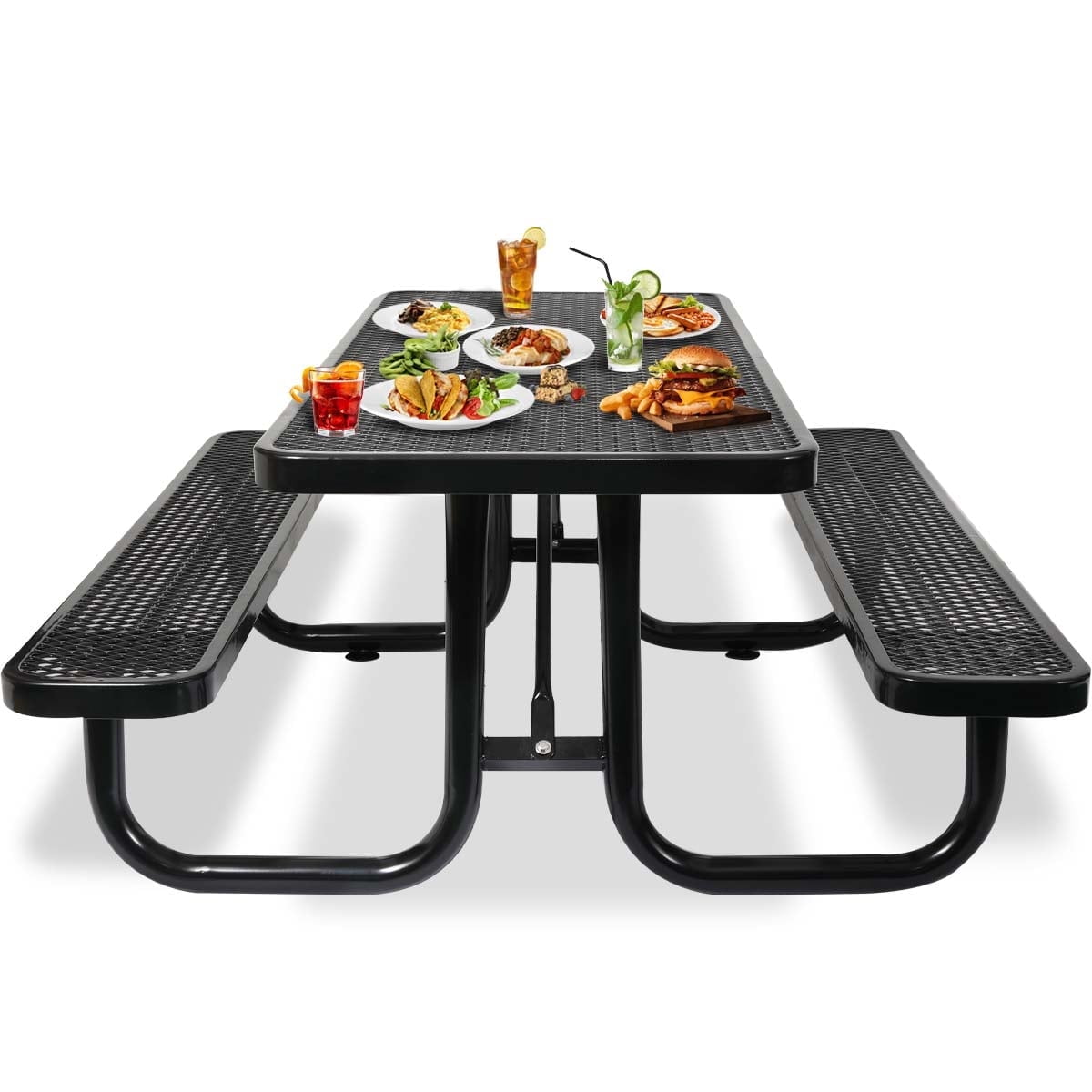 Afoxsos 6 ft. Black Rectangular Outdoor heavy duty picnic table with ...