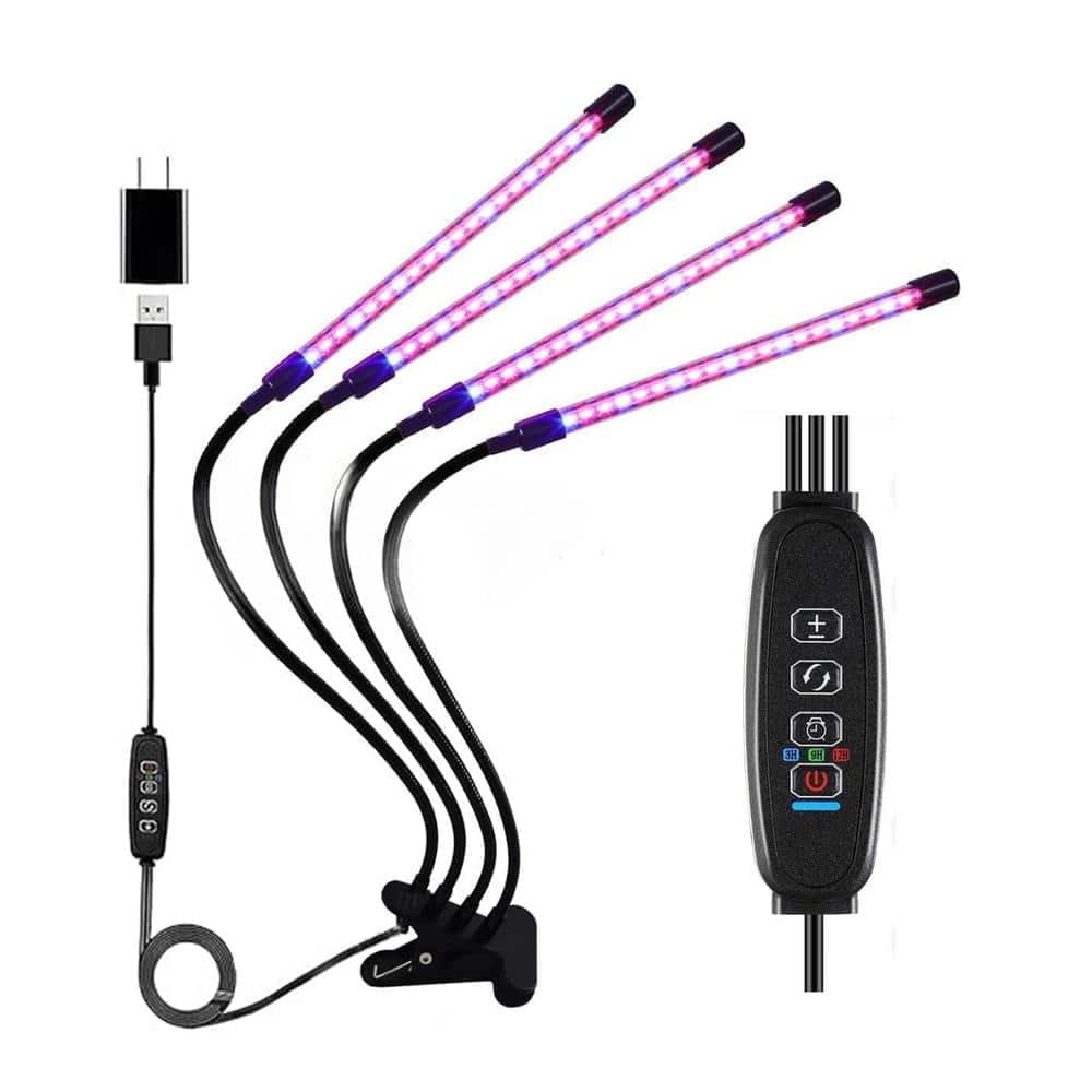 Afoxsos 80-Watt 2G7 Full Spectrum LEDs Plants Light with 3/9/12-Hours Timer, 4 Heads Clip On 3 ...