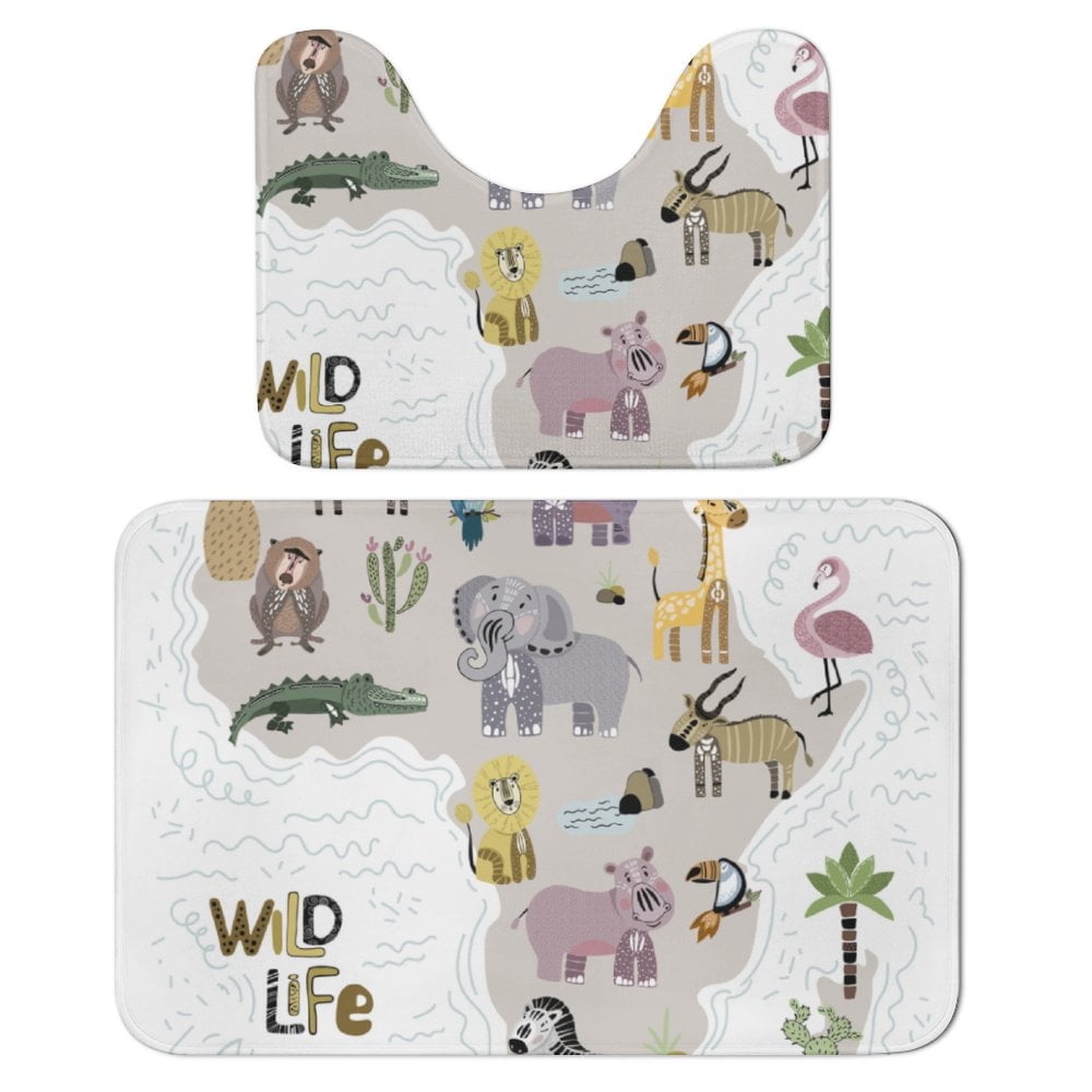 Africa African Animals Map Bathroom Rugs Set 2 Pieces, Bathroom Set ...
