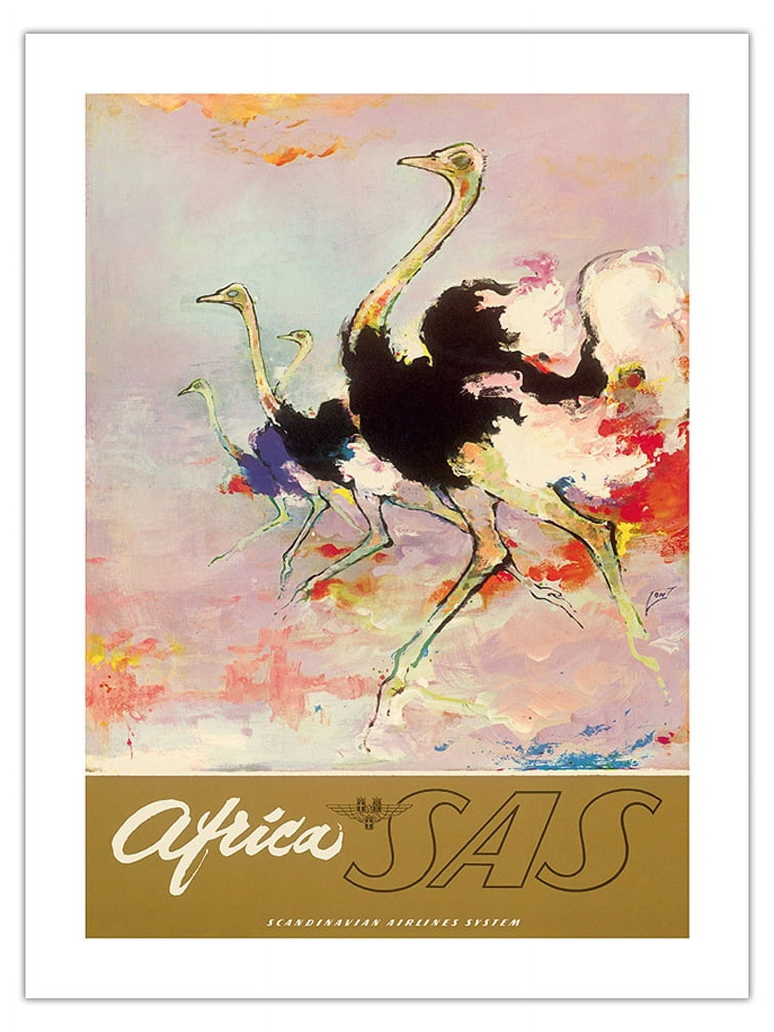 Africa - African Ostriches - SAS Scandinavian Airlines System - Vintage Airline Travel Poster by ...