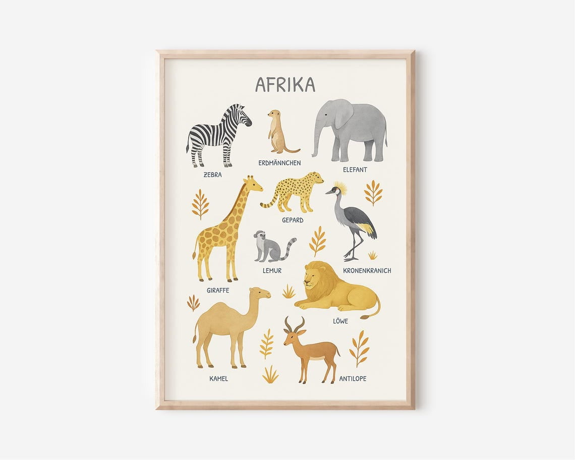 Africa Animals Poster For Kids Educational Poster With Savanna Animals ...