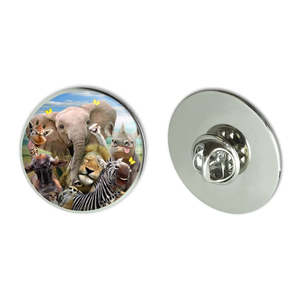 Africa Animals Selfie Giraffe Elephant Lion Zebra Metal 1.1" Tie Tack ...