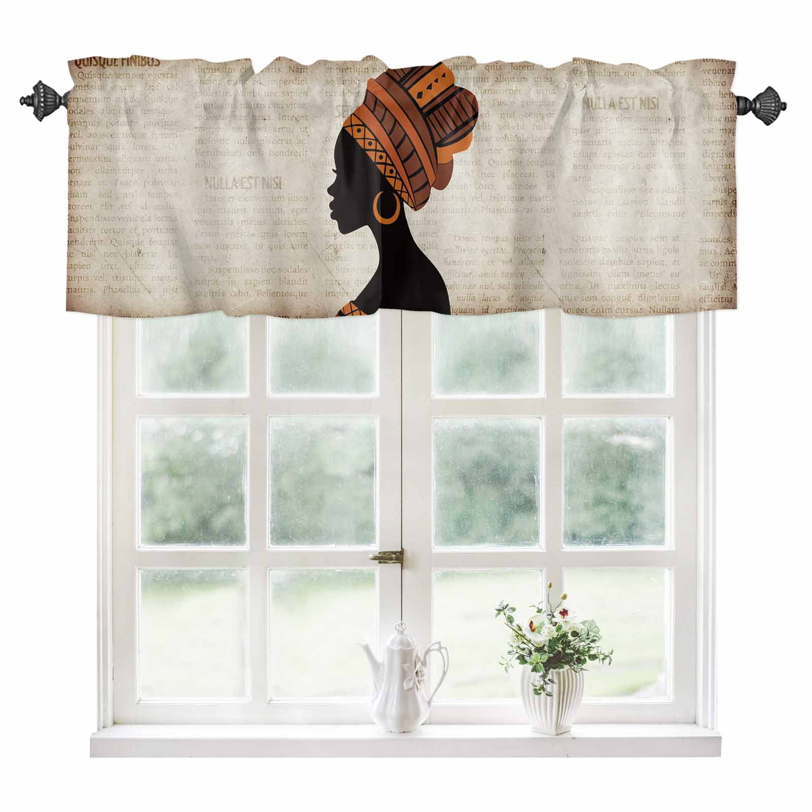 Africa Black Women Kitchen Valances for Windows 42x12 Inch Kitchen ...