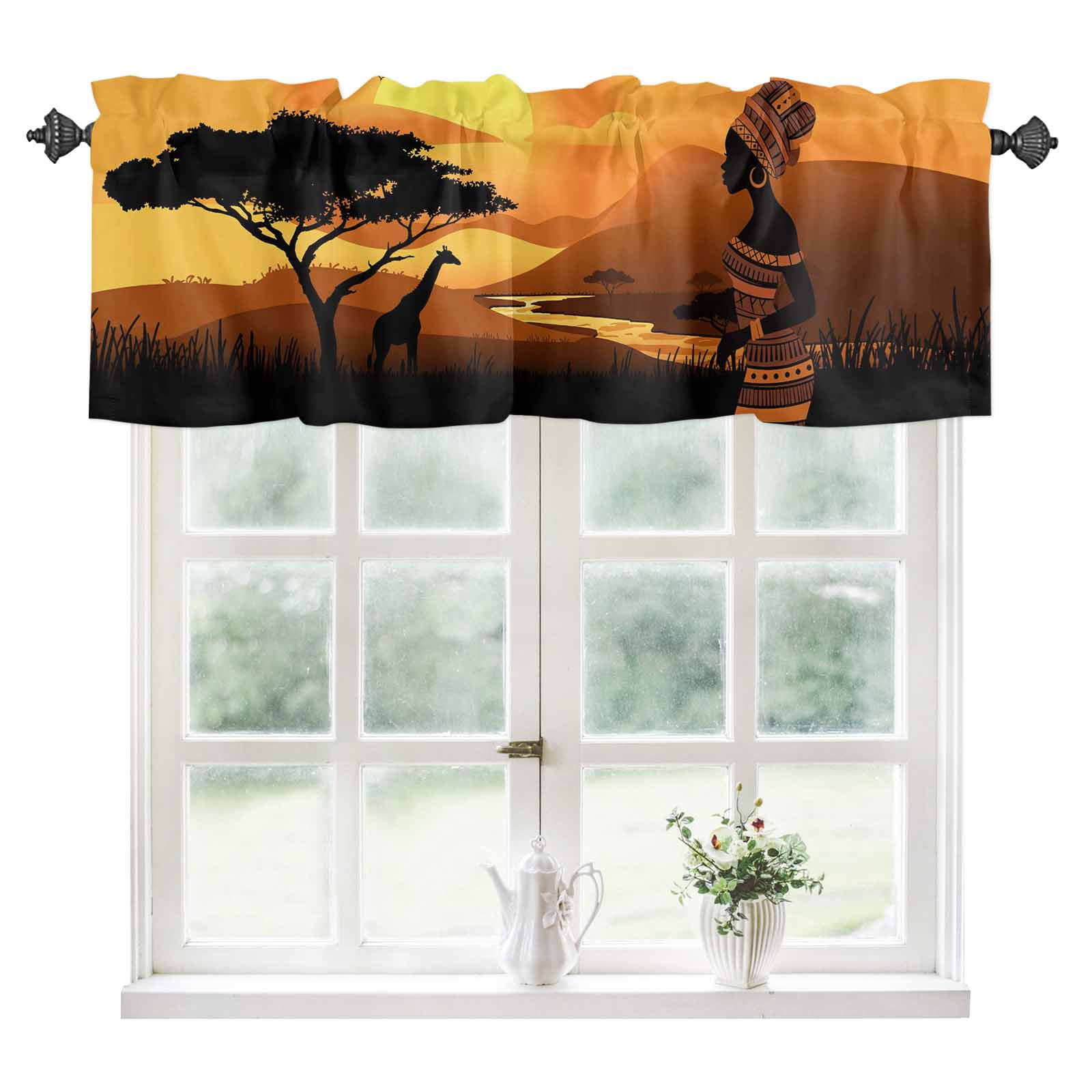 Africa Black Women Kitchen Valances for Windows 54x18 Inch Kitchen ...