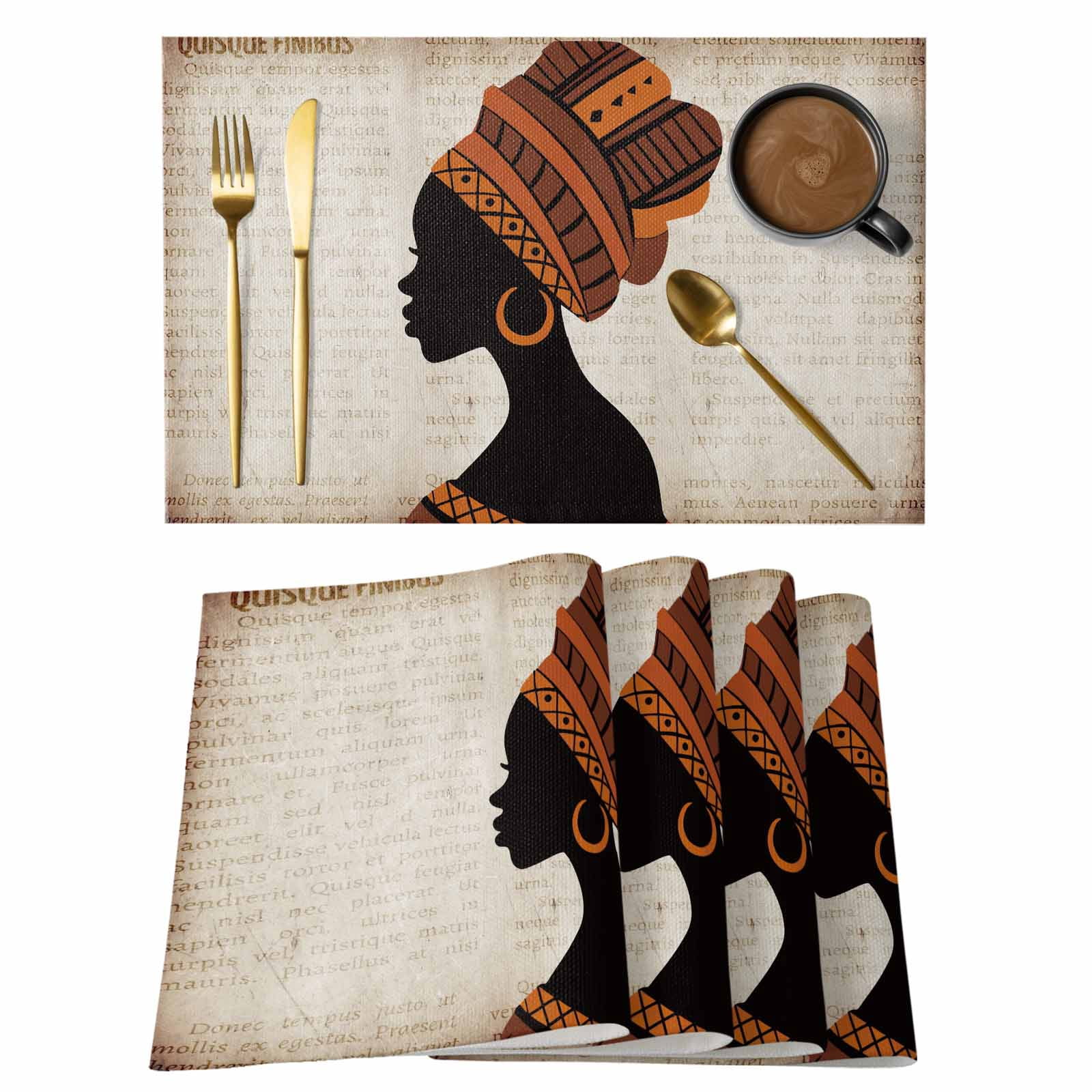 Africa Black Women Placemats Set of 6 African Native Ethnic Vintage ...