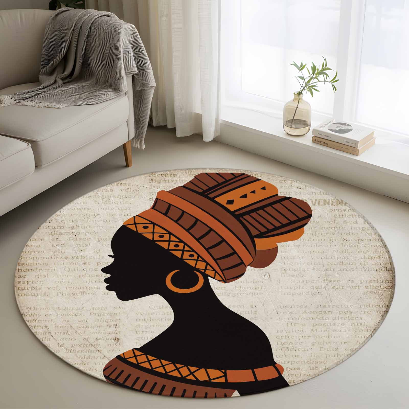 Africa Black Women Round Area Rug 4 FT, Non Slip Indoor Outdoor Rug ...