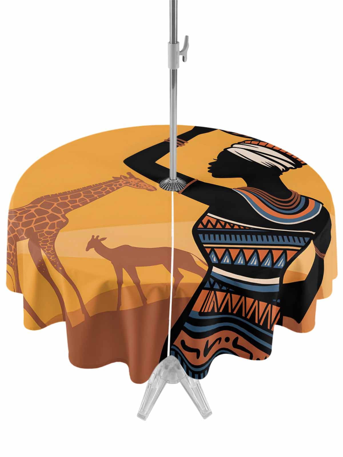Africa Black Women Round Outdoor Tablecloth with Umbrella Hole Giraffe ...