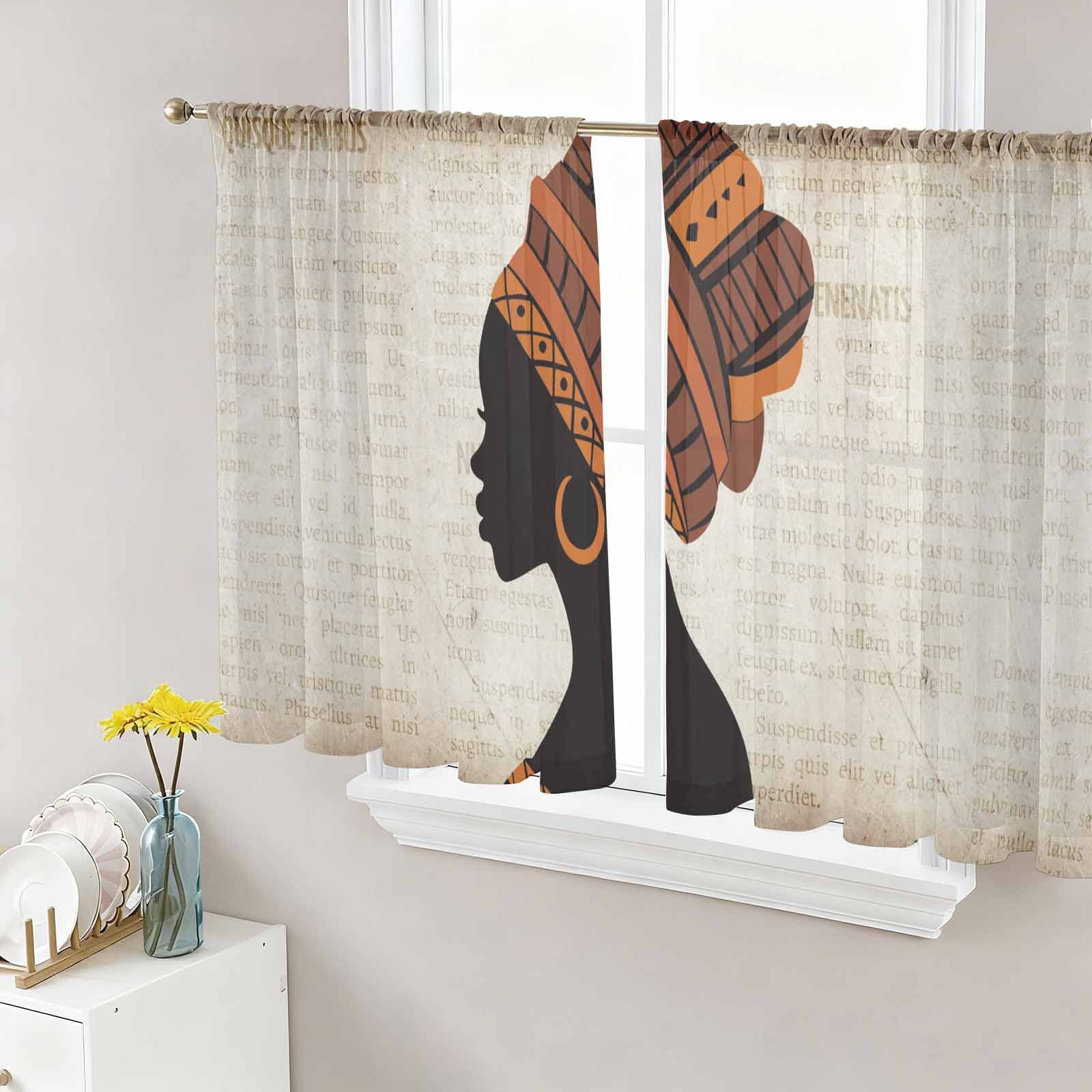 Africa Black Women Semi Sheer Curtains 54 Inch Length 2 Panels Set ...