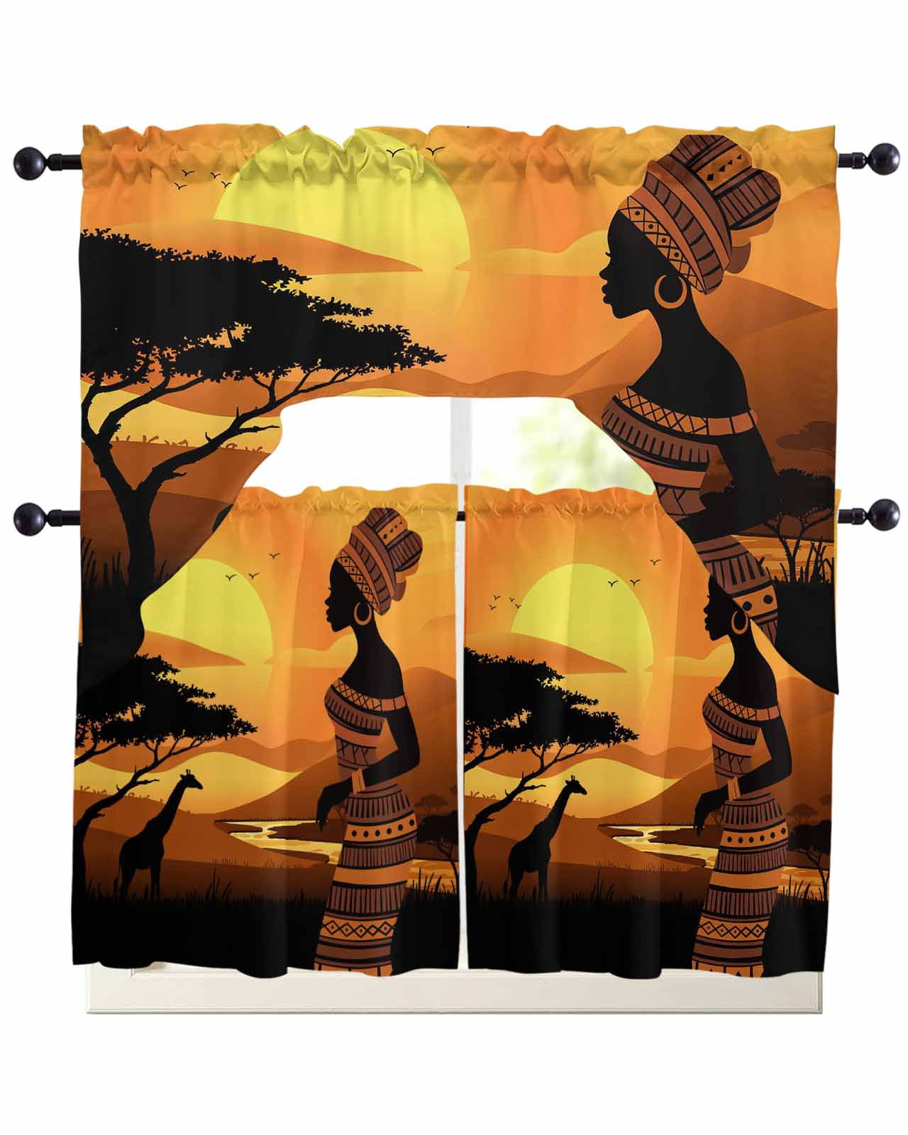 Africa Black Women Swag Kitchen Curtains Sets for Windows 24 Inch ...