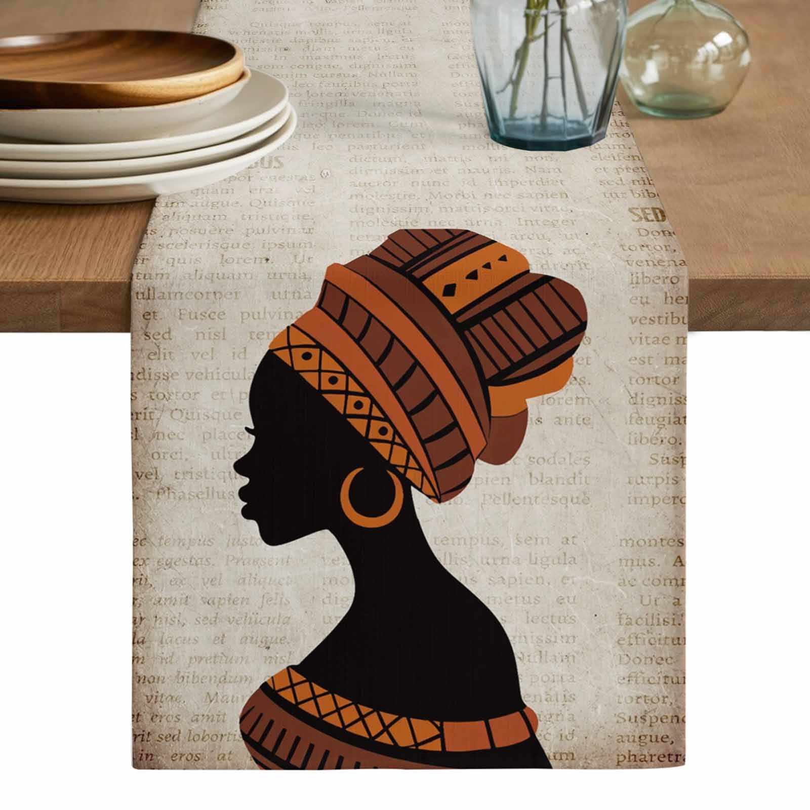 Africa Black Women Table Runner, African Native Ethnic Vintage Washable ...