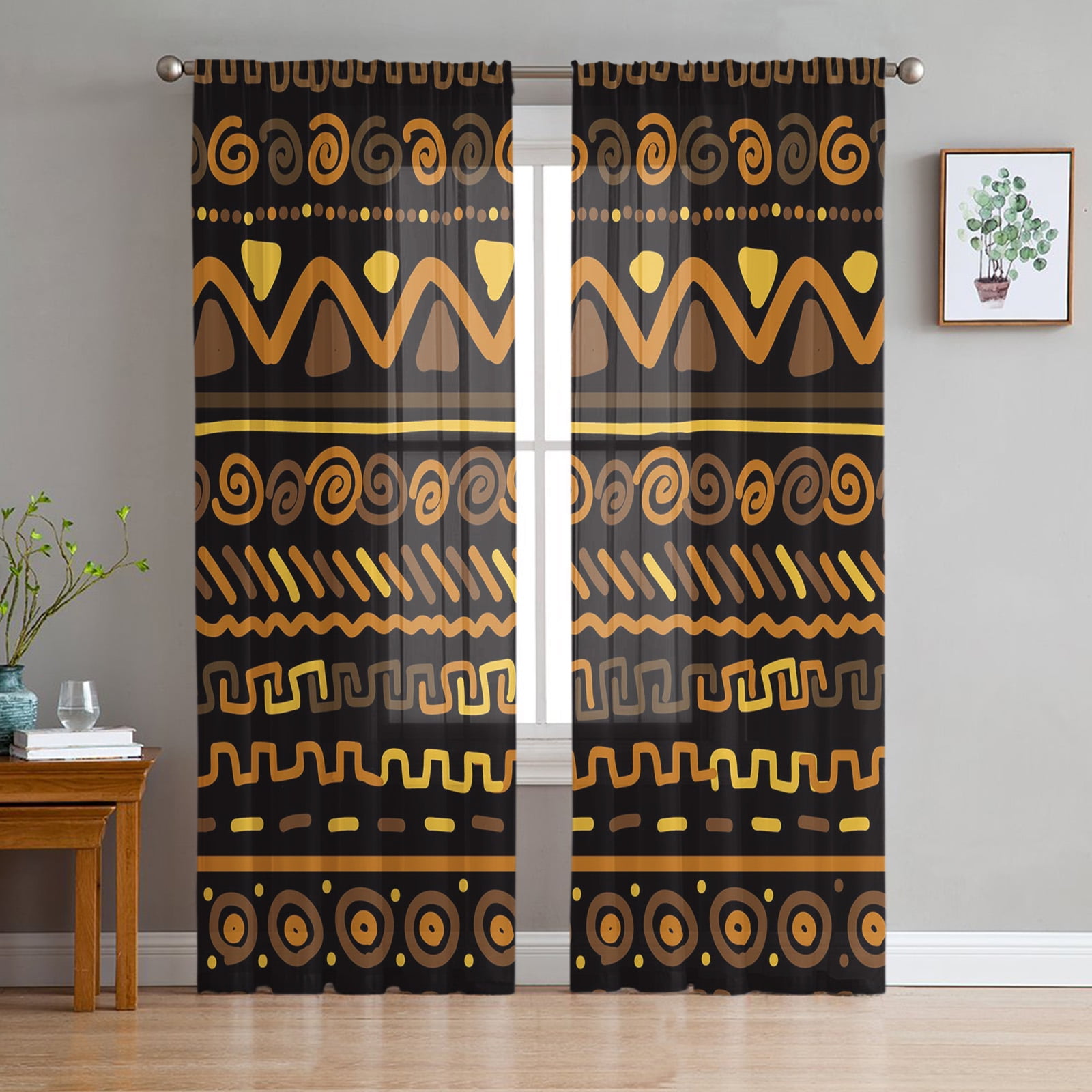 Africa Colorful Geometric Art Chiffon Sheer Curtains for Living Room ...