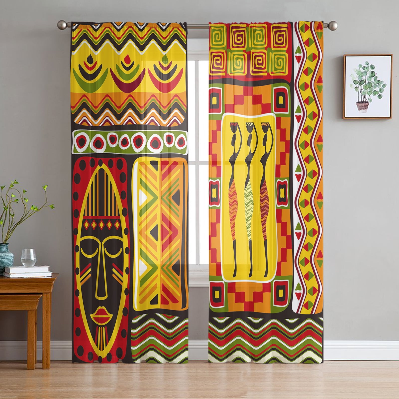 Africa Colorful Geometric Art Chiffon Sheer Curtains for Living Room ...