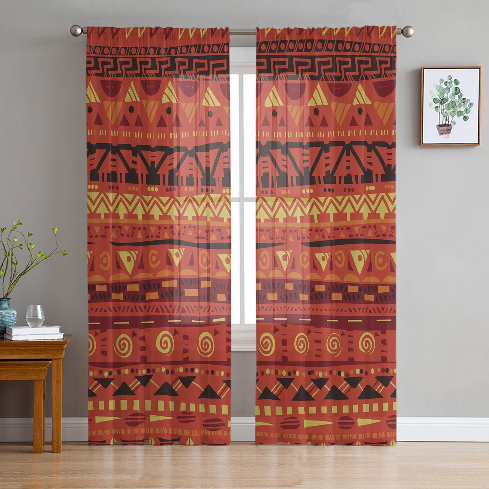 Africa Colorful Geometric Art Chiffon Sheer Curtains for Living Room ...