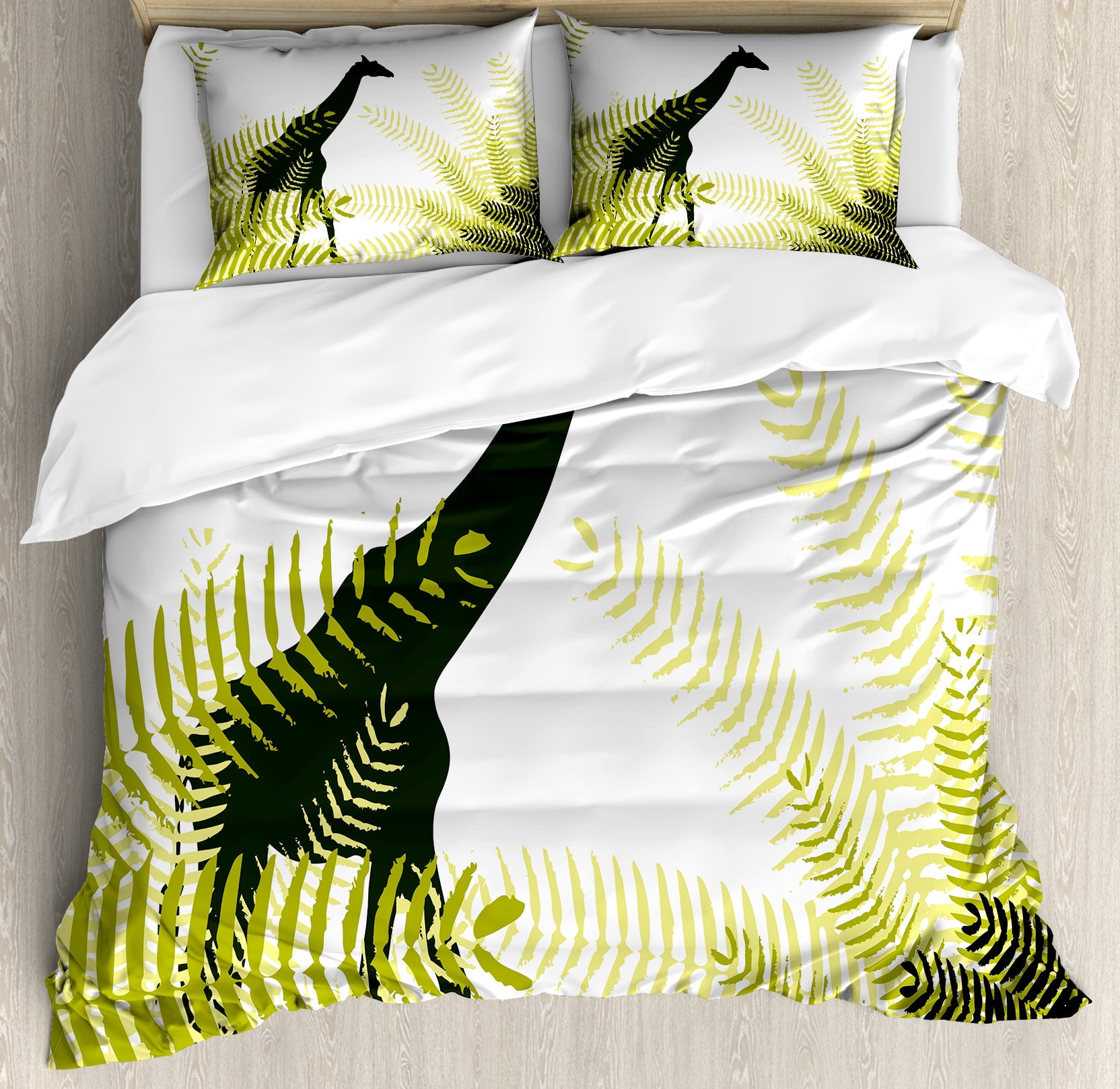 Africa Duvet Cover Set, Silhouette of Giraffe Ferns National Park ...