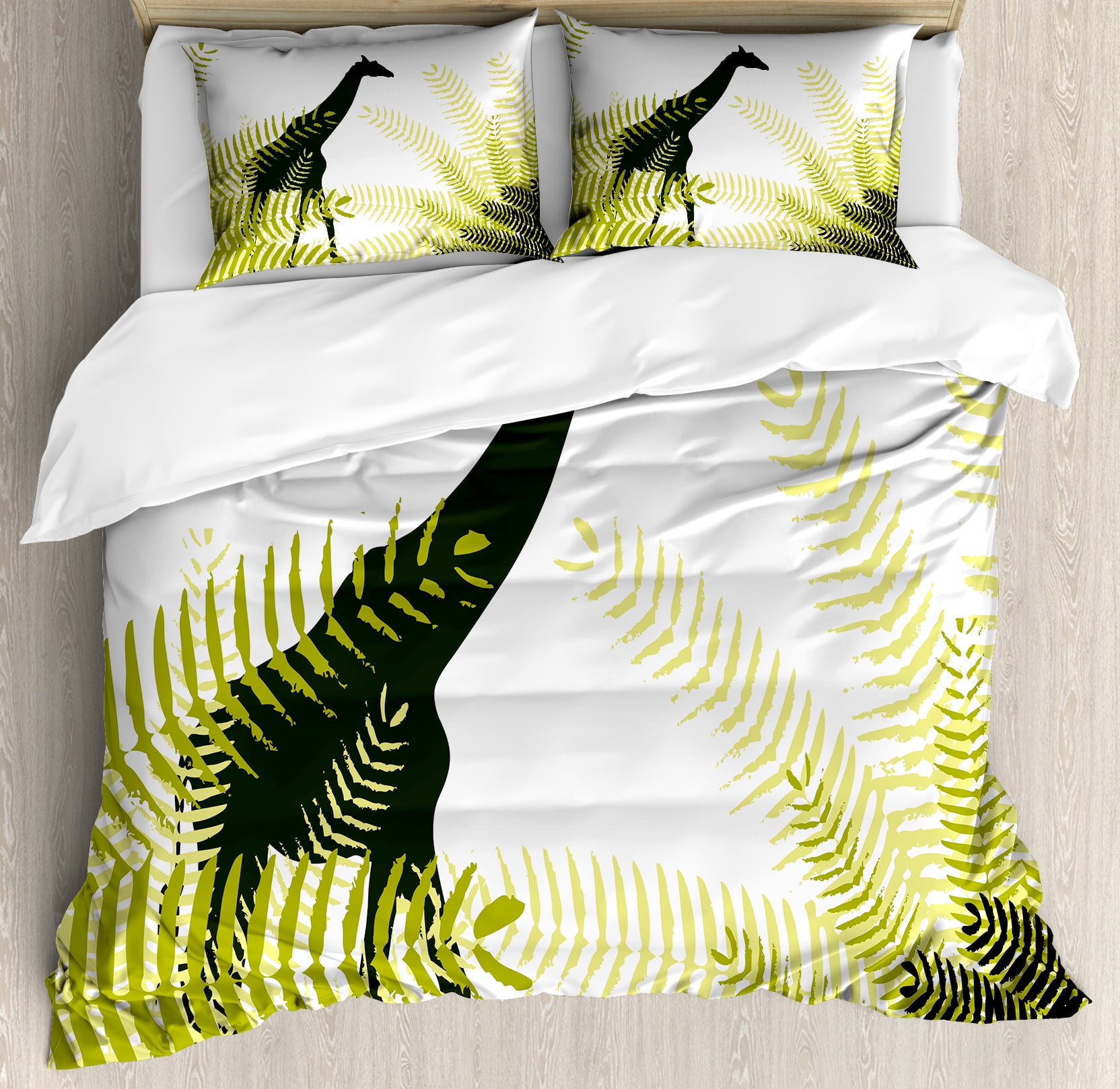 Africa Duvet Cover Set, Silhouette of Giraffe Ferns National Park ...
