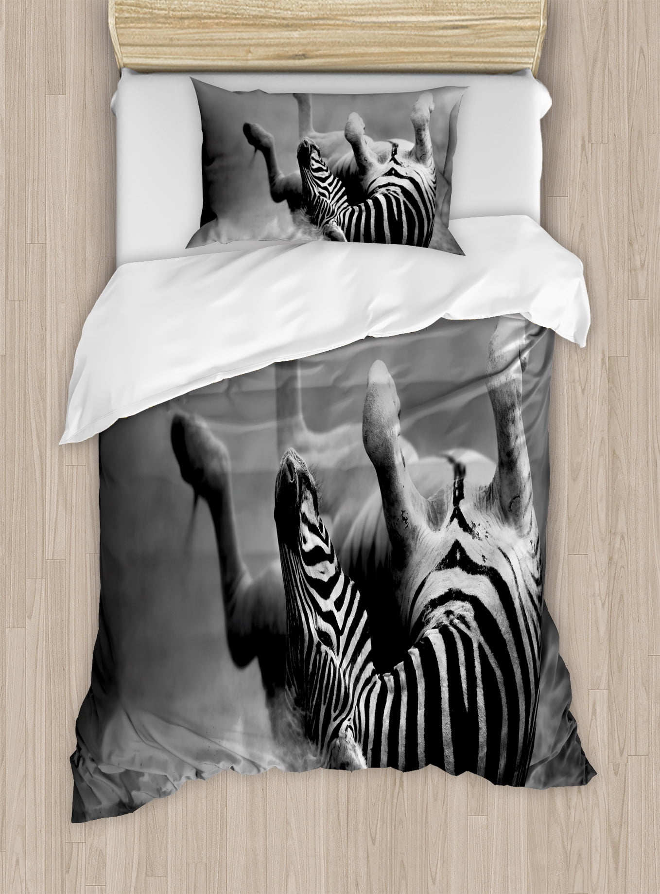 Africa Duvet Cover Set, Zebra Rolling in the Dust Savage Animal Mammal ...