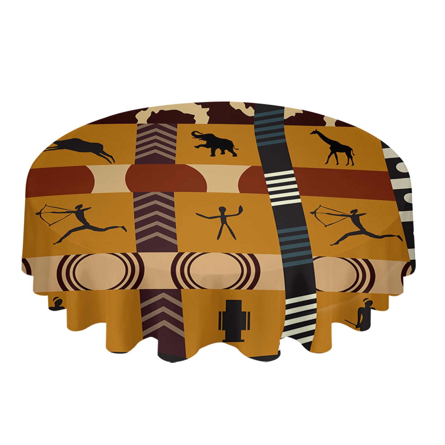Africa Elephant Ethnic Round Tablecloths for Dining Table Waterproof ...