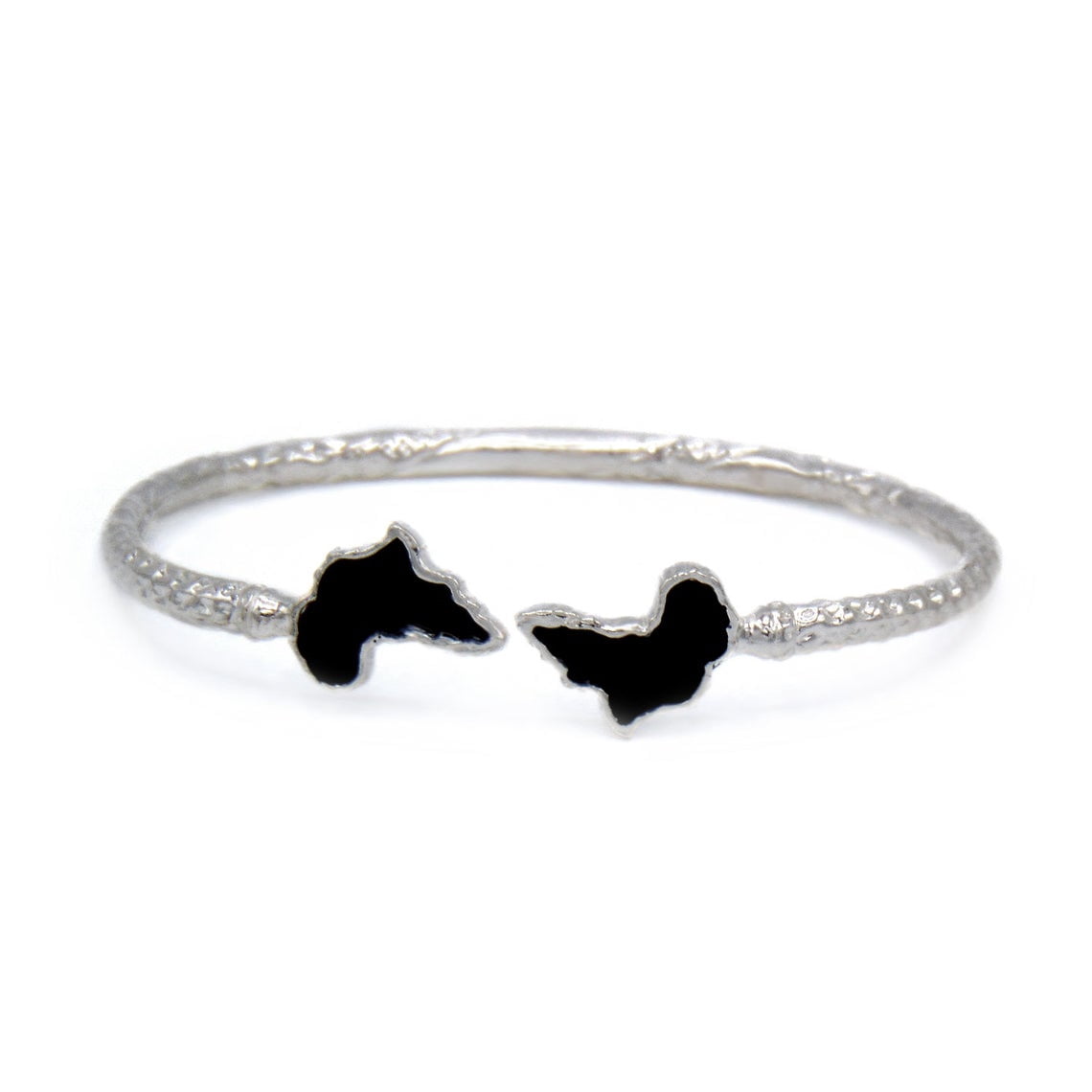 Africa Ends .925 Sterling Silver West Indian Bangle w. Black Enamel ...