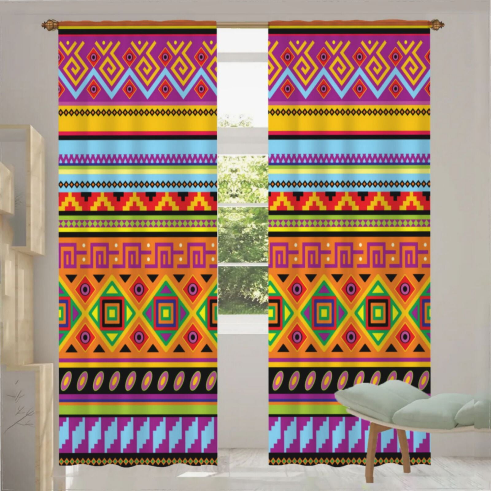 Africa Ethnic Colorful Pattern Sheer Window Curtains for Living Room ...