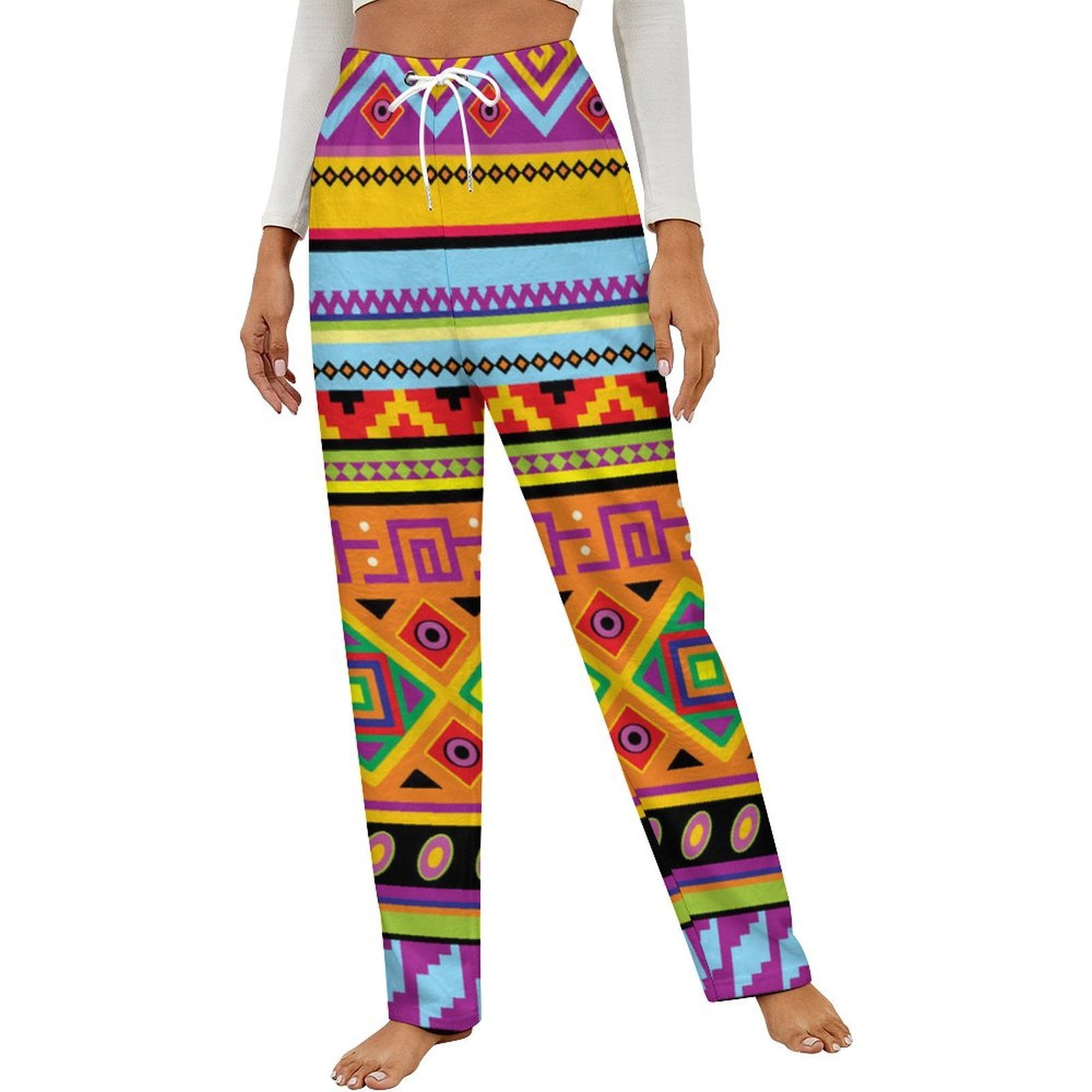 Africa Ethnic Colorful Pattern Winter Female Pants Flannel High Waist ...
